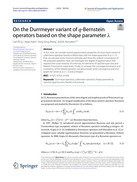 Pdf On The Durrmeyer Variant Of Q Bernstein Operators Based On The Shape Parameter λ