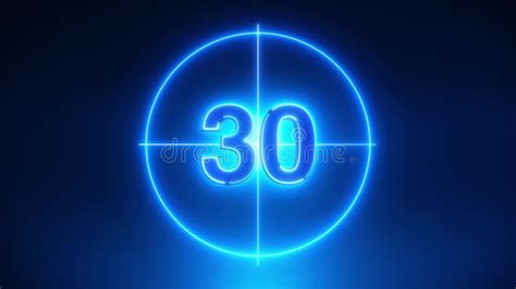 Blue Neon Light 60 Seconds Countdown On Black Background Running Dynamic Light Timer From 60