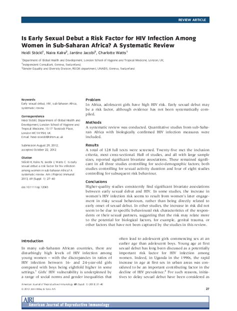 Pdf Is Early Sexual Debut A Risk Factor For Hiv Infection Among Women
