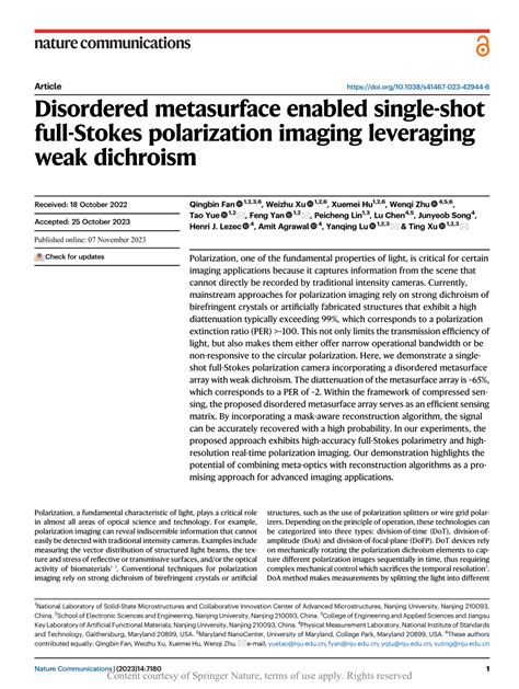 Pdf Disordered Metasurface Enabled Single Shot Full Stokes