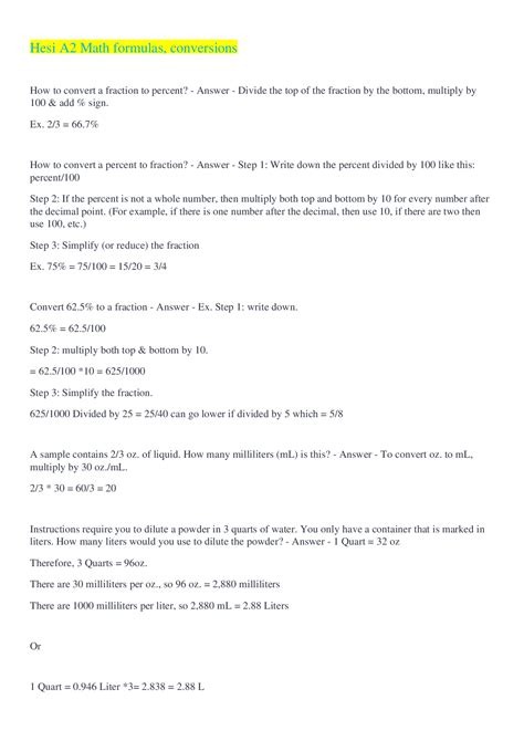 hesi a2 math formulas conversions 2022 2023 browsegrades