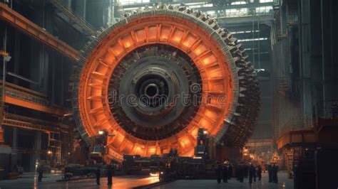 Glowing Orange Industrial Machine In Factory Setting Stock Illustration