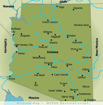 Arizona State Map With Major Cities And Rivers