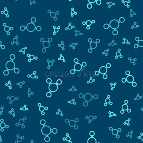 Green Line Molecule Icon Isolated Seamless Pattern On Blue Background Structure Of Molecules In