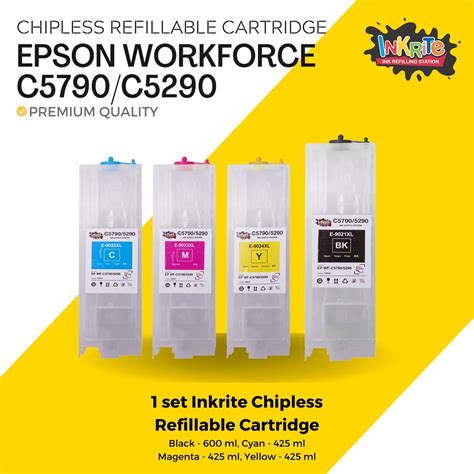 Inkrite Chipless Jumbo Refillable Ink Cartridge For Epson Wf C5790 C5290 T948 T949 T950 Set Of