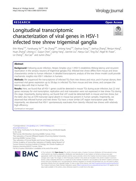 Pdf Longitudinal Transcriptomic Characterization Of Viral Genes In Hsv 1 Infected Tree Shrew