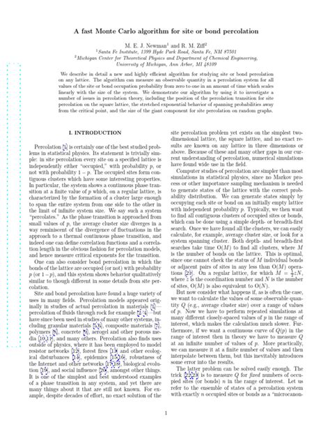Fast Monte Carlo Algorithm For Site Or Bond Percolation Pdf