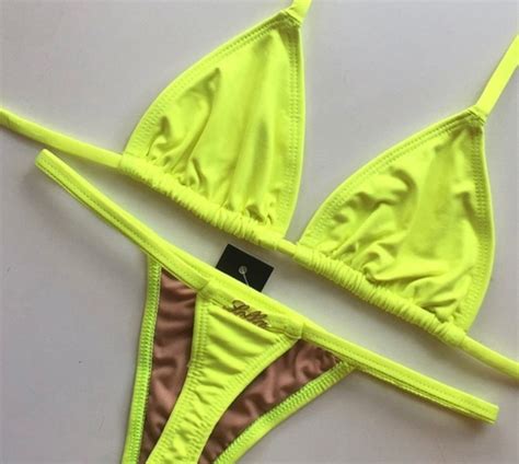 Biqu Ni Fita Frente Maior Fio Dental Amarelo Neon Tam P Moda Praia