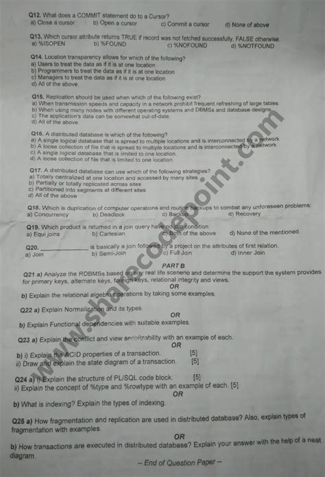 Int306 Database Management System End Term Exam Question Paper