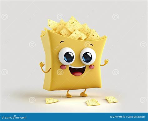 Adorable Cartoon Chips Character On White Background For Invitations And Posters Stock