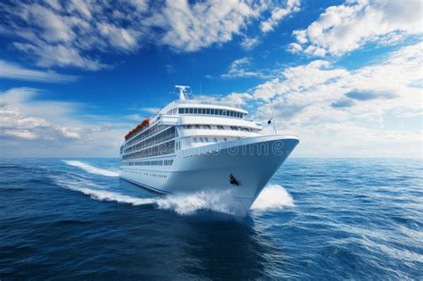 Cruise Ship Navigates Open Ocean At Sunset Ai Generative Stock Image Image Of Perspective