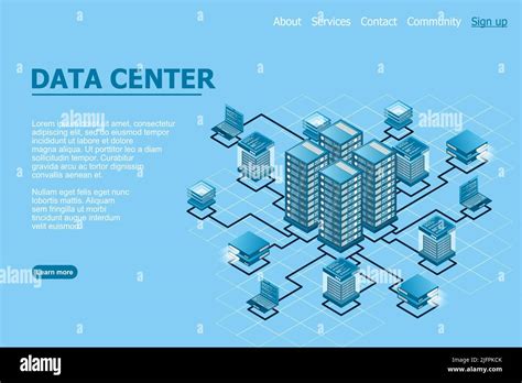 Concept Of Data Network Management Vector Isometric Map With Business Networking Servers