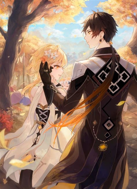 Lumine Zhongli And Paimon Genshin Impact Drawn By Tyo Snh Danbooru