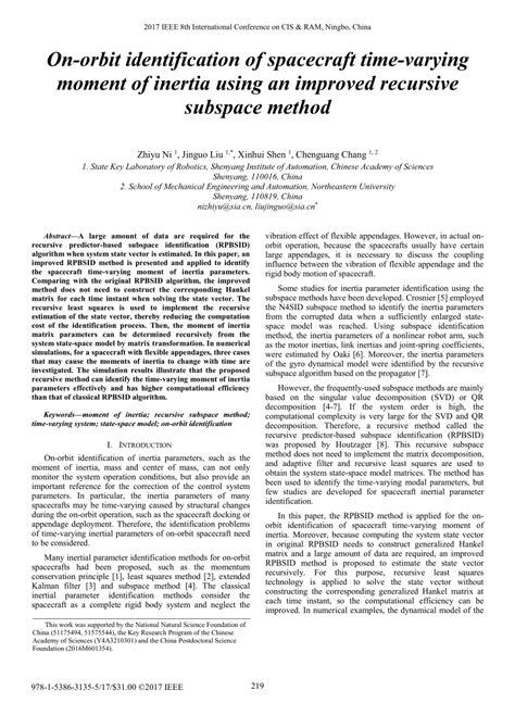 pdf on orbit identification of spacecraft time varying moment of inertia using an improved