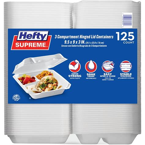 Hefty Supreme Foam 3 Compartment Hlc 125 Ct