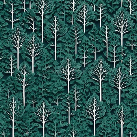 A Repeating Pattern Of White Trees With Green Leaves Against A Dark