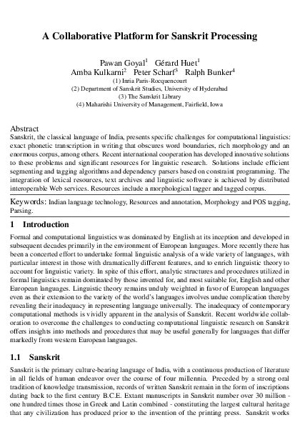 Pdf A Collaborative Platform For Sanskrit Processing
