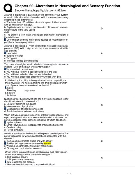 Pedia Neuro Chapter 22 Alterations In Neurological And Sensory
