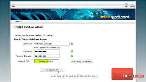 create a mysql database in cpanel web24
