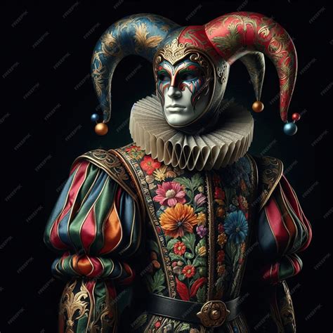 Portrait Of A Medieval Jester Isolated On Black Background Premium Ai
