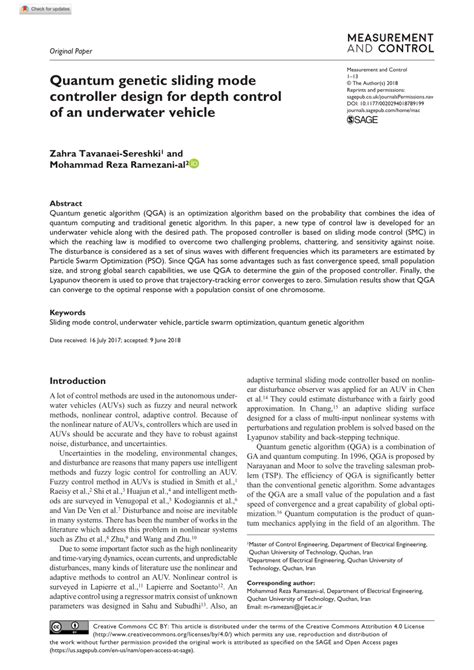 Pdf Quantum Genetic Sliding Mode Controller Design For Depth Control