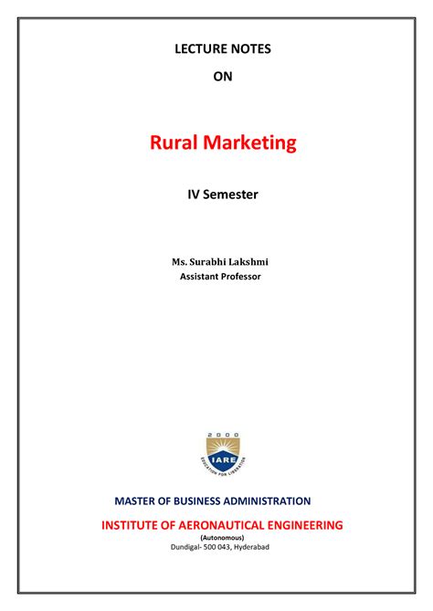 iare rm notes 2 bbm lecture notes on rural marketing iv semester ms
