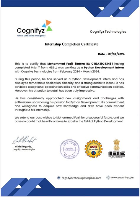 Mohammed Fazil 🛡️ On Linkedin Python Development Internship