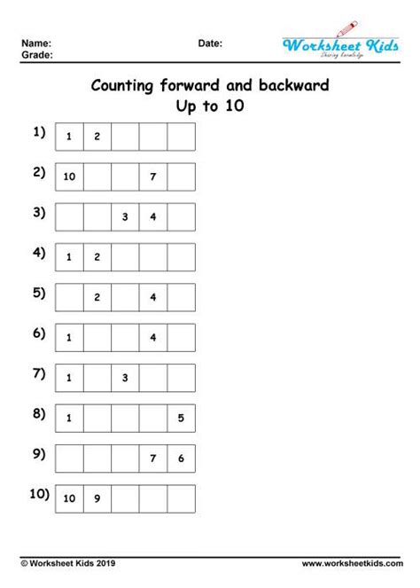 Counting Forwards And Backwards Worksheets Free Printable Pdf