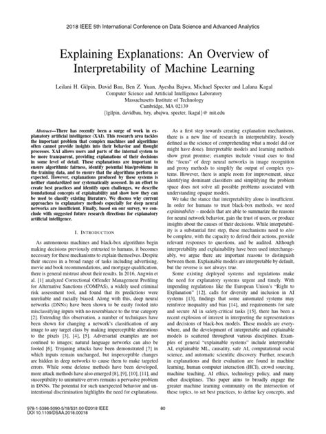 Explaining Explanations An Overview Of Interpretability Of Machine Learning Pdf Artificial