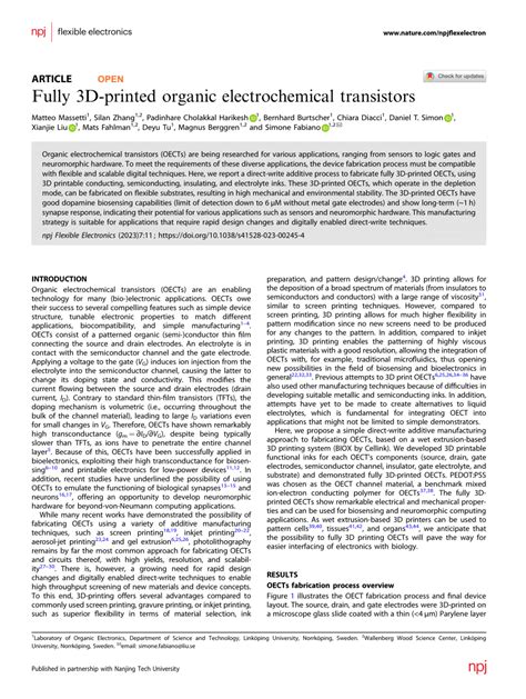 Pdf Fully 3d Printed Organic Electrochemical Transistors