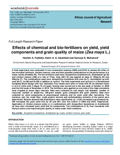 Pdf Effects Of Chemical And Bio Fertilizers On Yield Yield Components And Grain Quality Of
