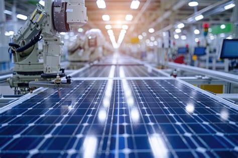 Premium Ai Image Solar Panel Assembly Line With Robot Arms In Automated Factory