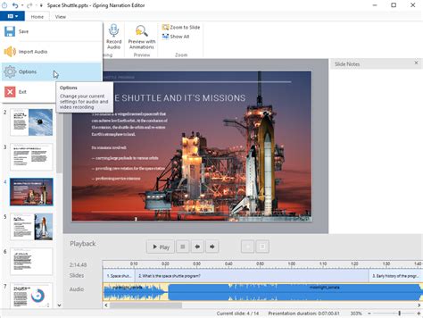 Narration Editor Options