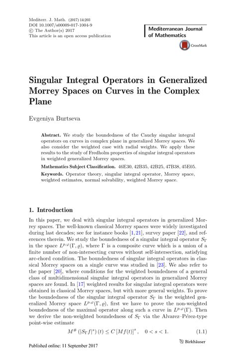 Pdf Singular Integral Operators In Generalized Morrey Spaces On