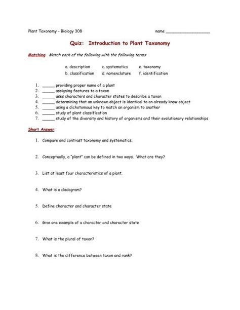 Quiz Introduction To Plant Taxonomy Employees Csbsju