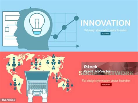 혁신 개념 창조적 인 아이디어 추상 인포 그래픽 소셜 미디어 플랫 디자인 현대 벡터 일러스트 개념입니다 고객 참여에 대한 스톡 벡터 아트 및 기타 이미지 Istock
