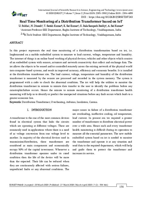 Pdf Real Time Monitoring Of A Distribution Transformer Based On Iot