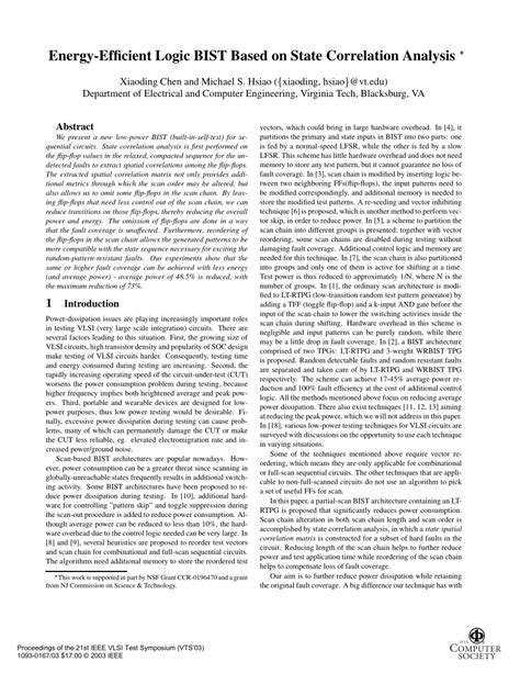 Pdf Energy Efficient Logic Bist Based On State Correlation Analysis
