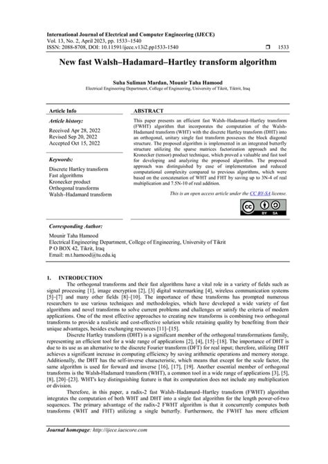 New Fast Walshhadamardhartley Transform Algorithm Pdf