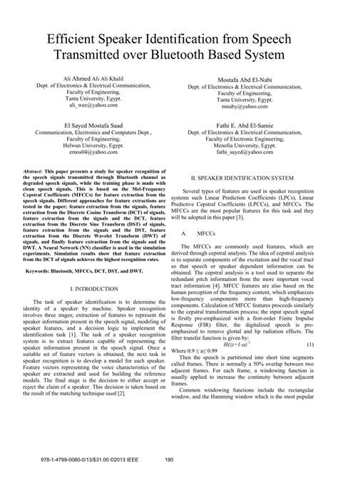 Pdf Efficient Speaker Identification From Speech Transmitted Over Bluetooth Based System