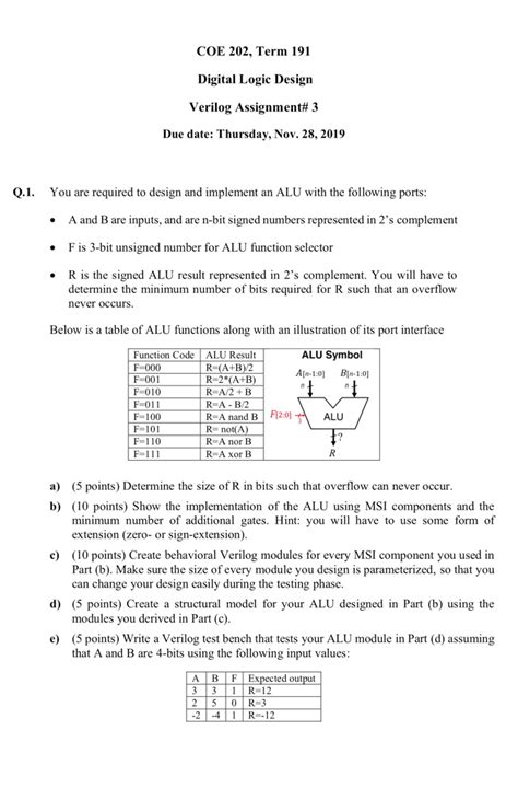 Coe 202 Term 191 Digital Logic Design Verilog
