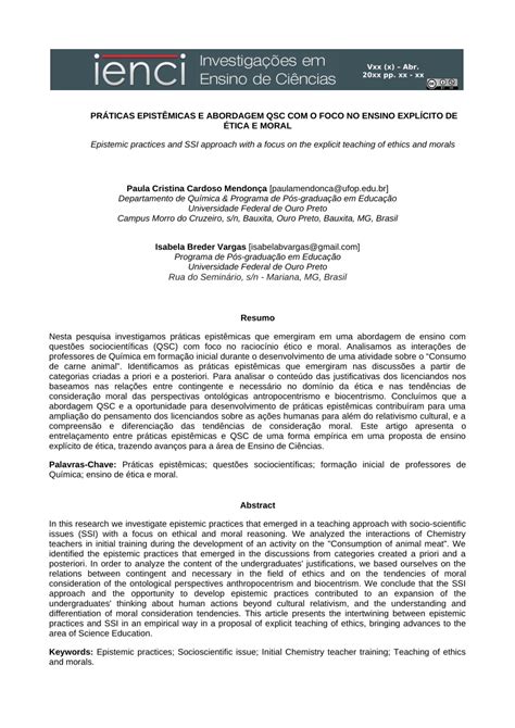 Pdf PrÁticas EpistÊmicas E Abordagem Qsc Com O Foco No Ensino