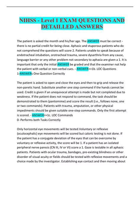 Nihss Level 1 Exam Questions And Detailled Answers Cna Certified