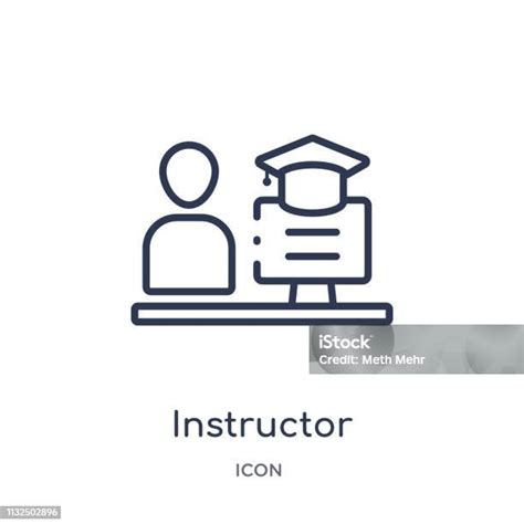E러닝 및 교육 개요 컬렉션의 선형 강사 아이콘 얇은 라인 강사 벡터 흰색 배경에 고립입니다 강사 트 렌 디 일러스트레이션 강사에 대한 스톡 벡터 아트 및 기타 이미지