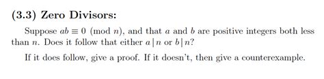 solved 3 3 zero divisors suppose ab 0 mod n and that