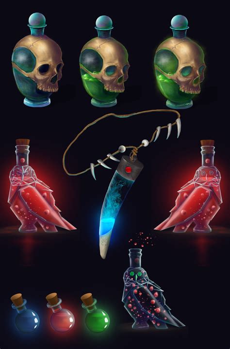 Иллюстрация Сет баночек с зельями в стиле Game Dev