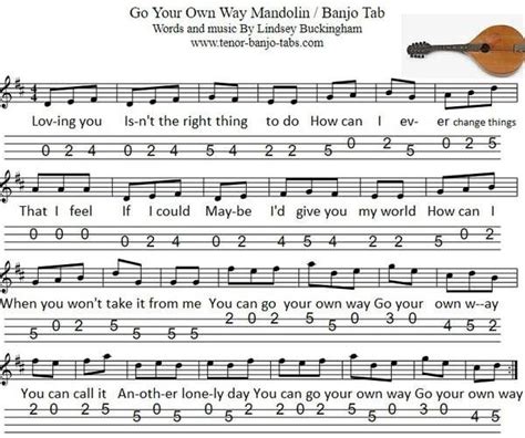 Go Your Own Way Mandolin Tab By Fleetwood Mac Mandolin Fleetwood Mac