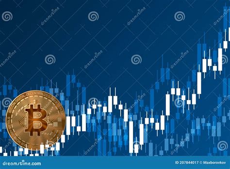 golden crypto bitcoin currency with growth chart stock vector
