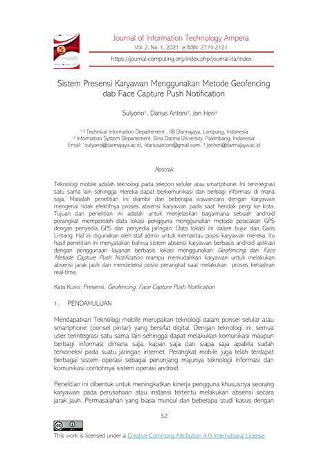 Pdf Sistem Presensi Karyawan Menggunakan Metode Geofencing Dan Face Capture Push Notification