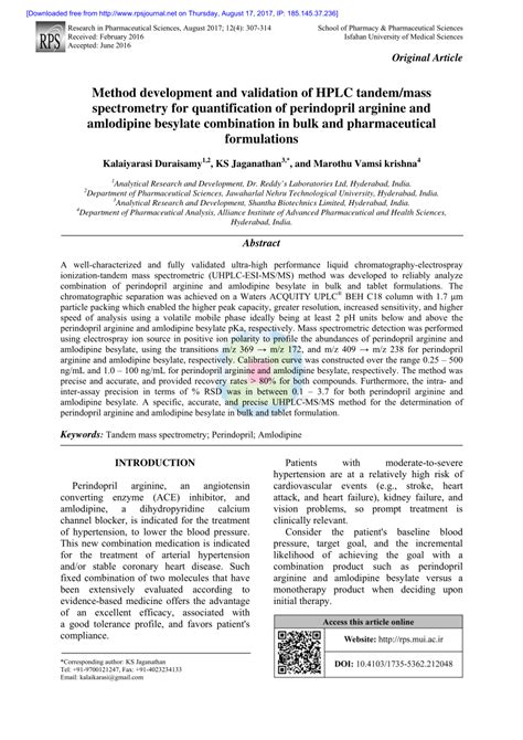 Pdf Method Development And Validation Of Hplc Tandem Mass Spectrometry For Quantification Of
